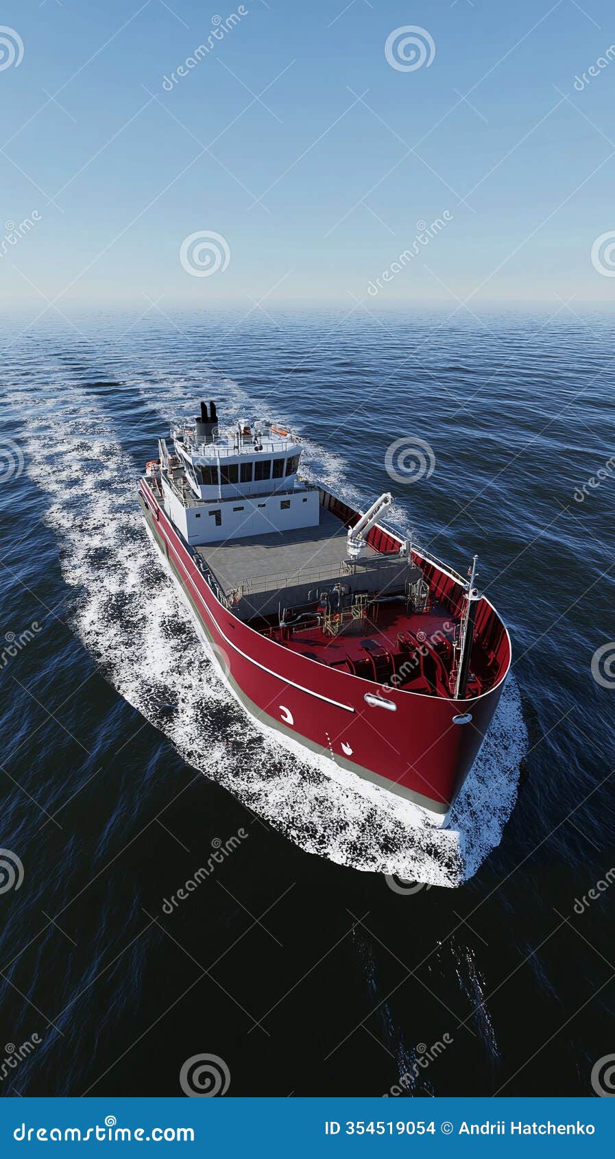 An Autonomous Cargo Ship Navigating the Ocean with a Clear Blue Sky and ...