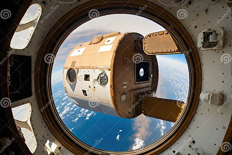 Autonomous Cargo Shuttle Docked at Space Station, with View of the ...
