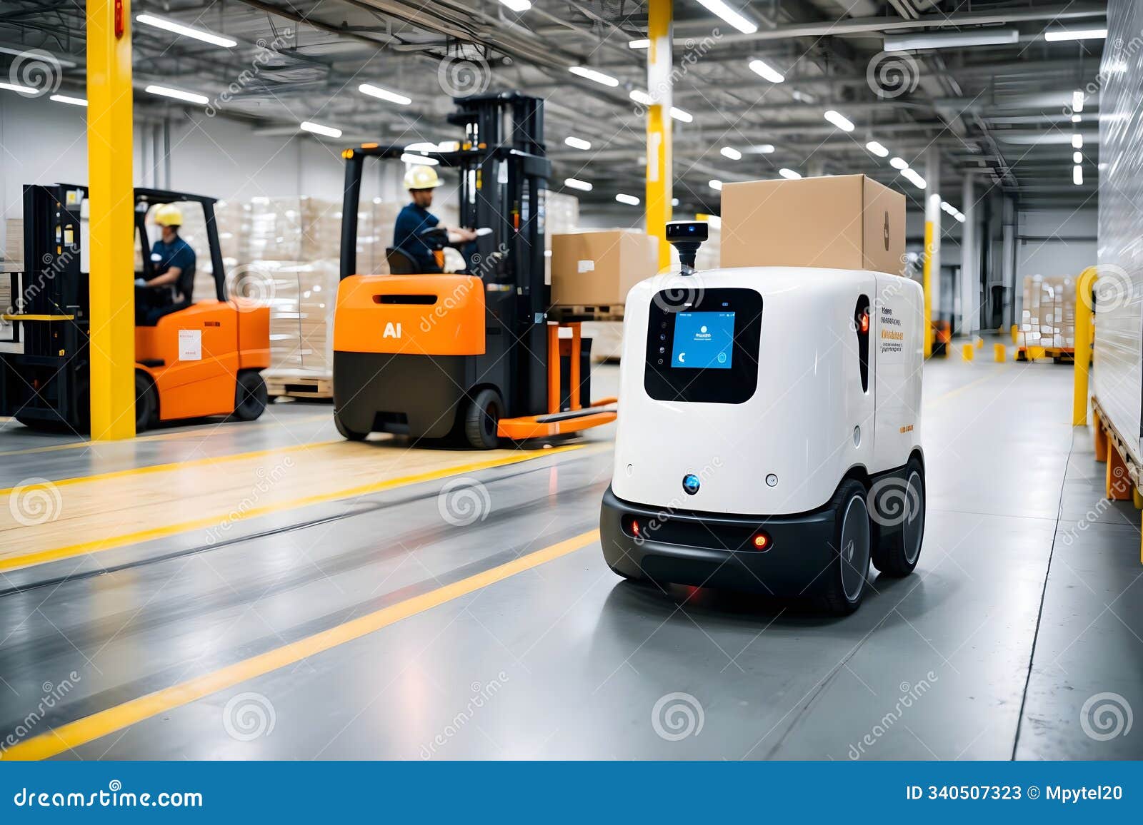 Autonomous Forklifts Moving Pallets In Warehouse Royalty-Free Stock ...