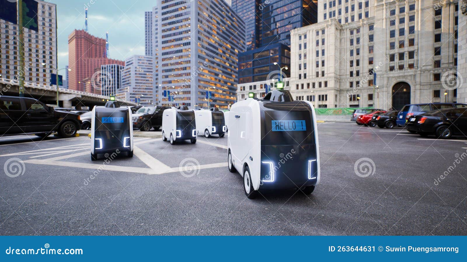 Autonomous Delivery Robot Standby at Parking Lot, Smart Logistics ...