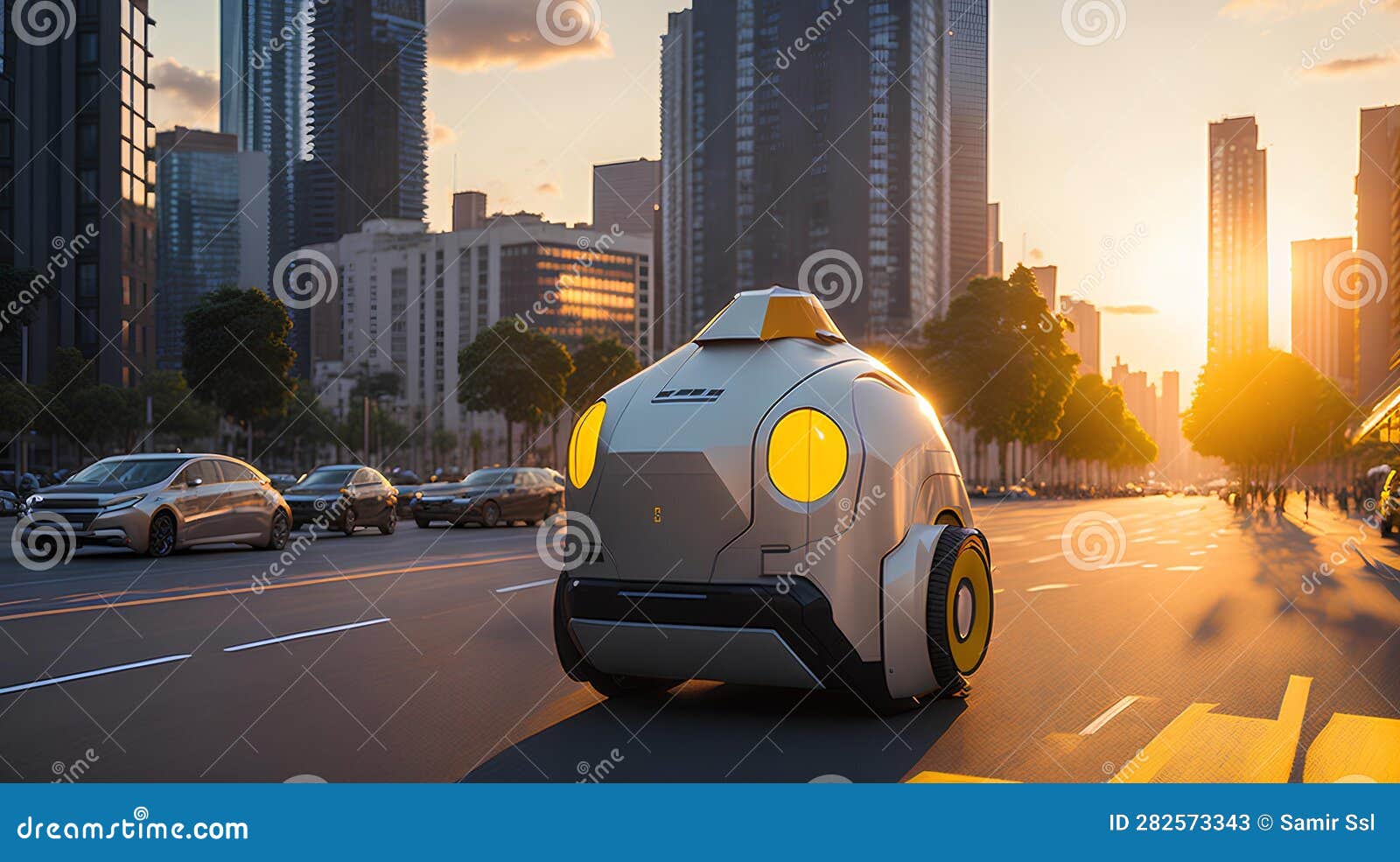 Autonomous Delivery Robots stock illustration. Illustration of ...