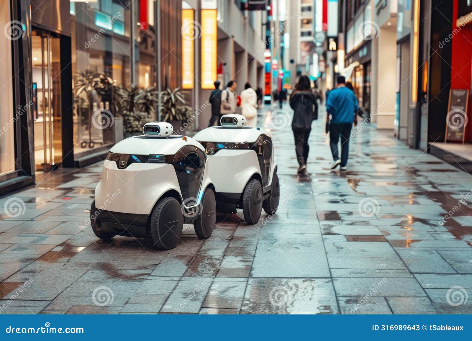 Autonomous Delivery Robots on the City Street Stock Illustration ...