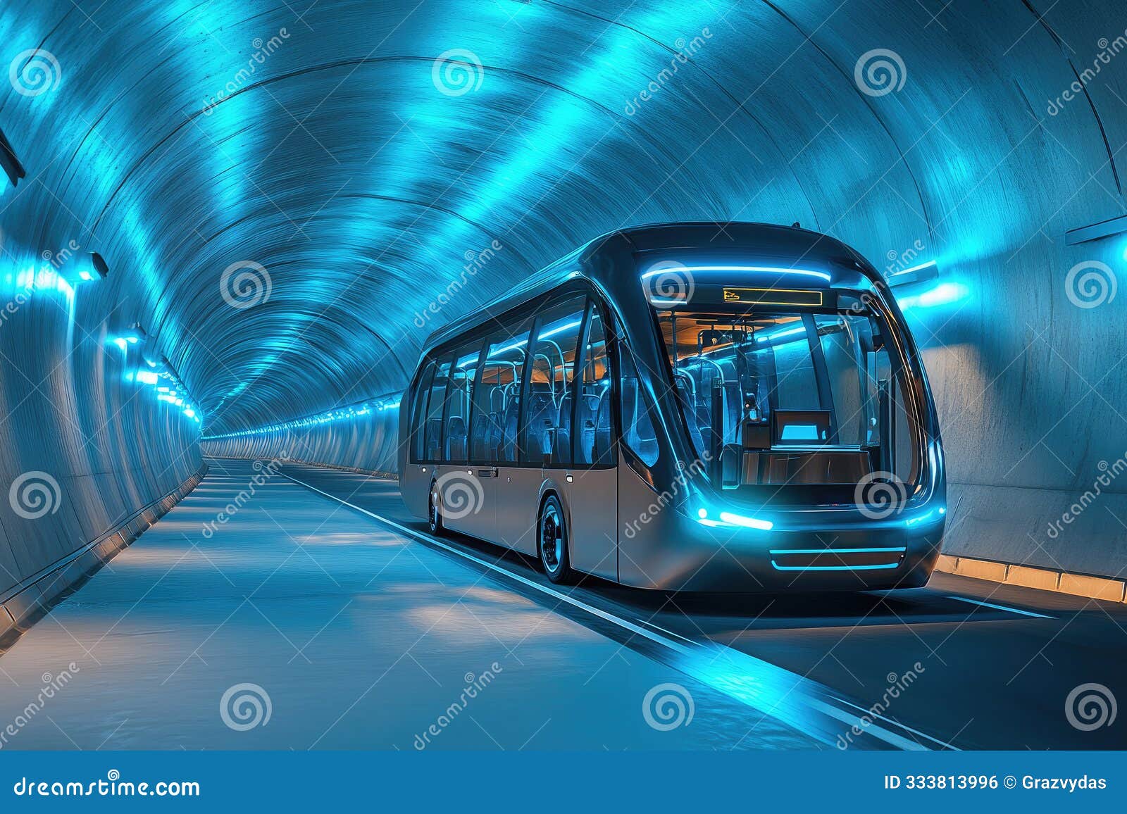 Autonomous Driverless Bus Gliding Effortlessly In The Modern Blue ...