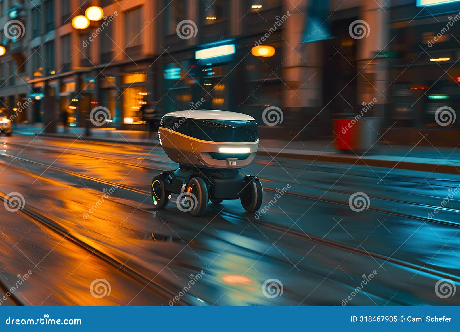 Autonomous Food Delivery Robot on City Streets at Nigh Stock Image ... Autonomous Food Delivery Robot on City Streets at Nigh Stock Image ...