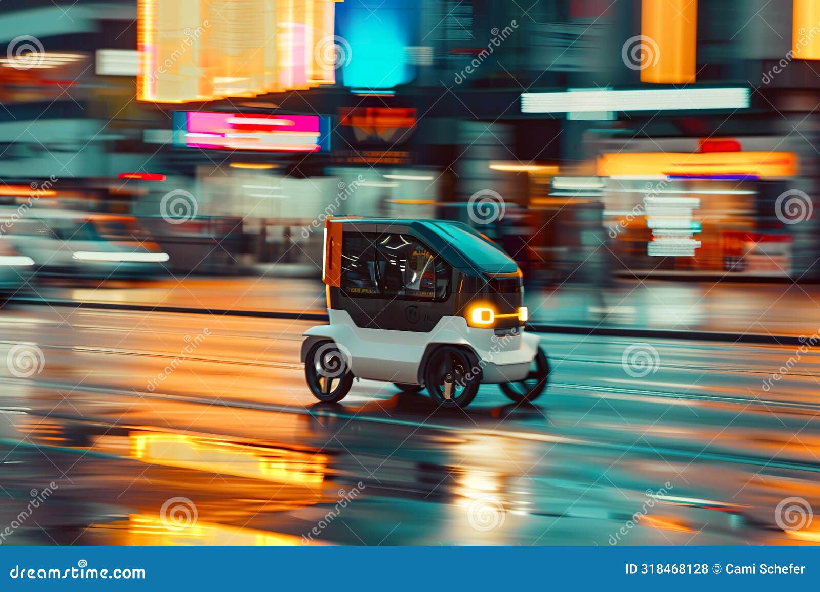 Autonomous Food Delivery Robot Navigates Vibrant City at Night Stock ... Autonomous Food Delivery Robot Navigates Vibrant City at Night Stock ...