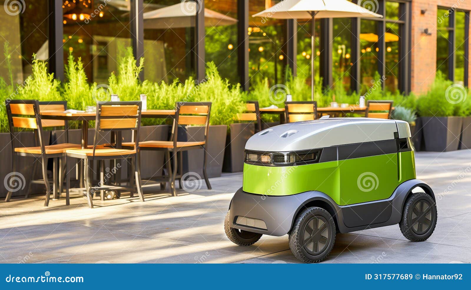 An Autonomous Food Delivery Robot Navigating a Restaurant Patio Stock ...