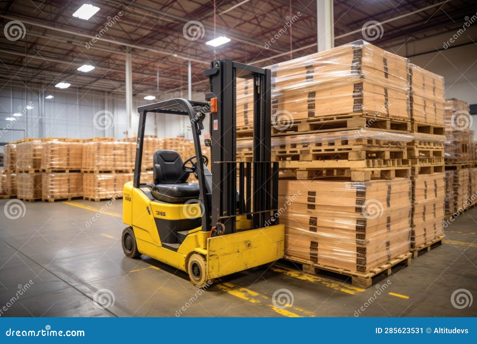 Autonomous Forklifts Moving Pallets in Warehouse Stock Image - Image of ...