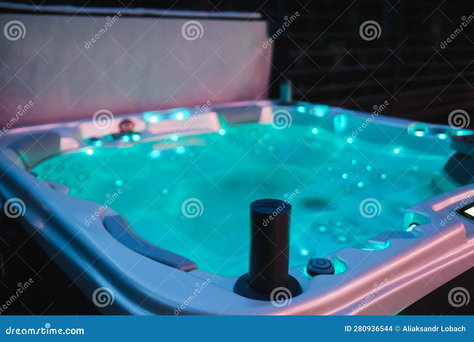 Autonomous Hot Tub or Jacuzzi with Hot Water and Evening Lighting Stock ...