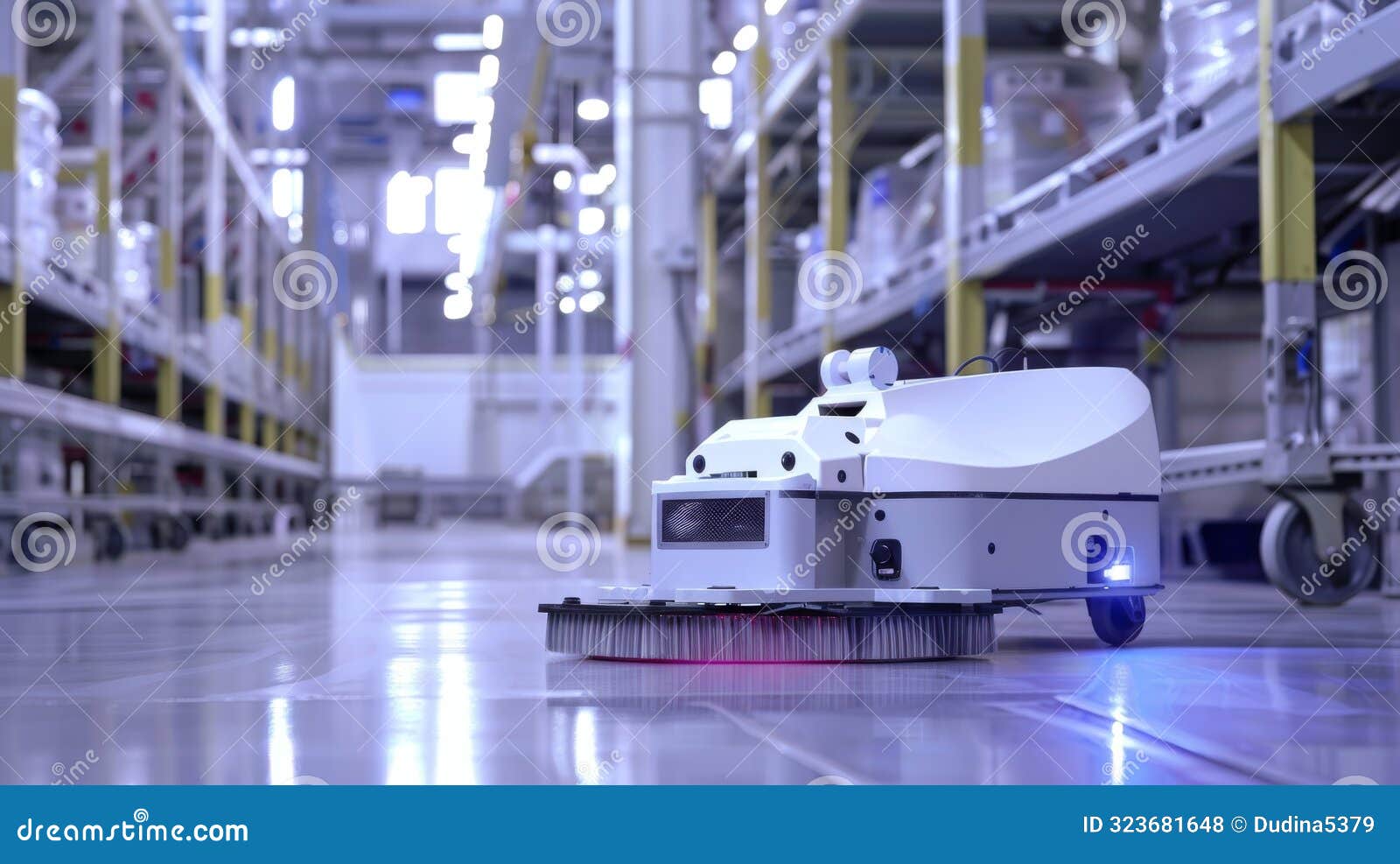 Autonomous Industrial Cleaning Robot at Work in a Modern Warehouse ...