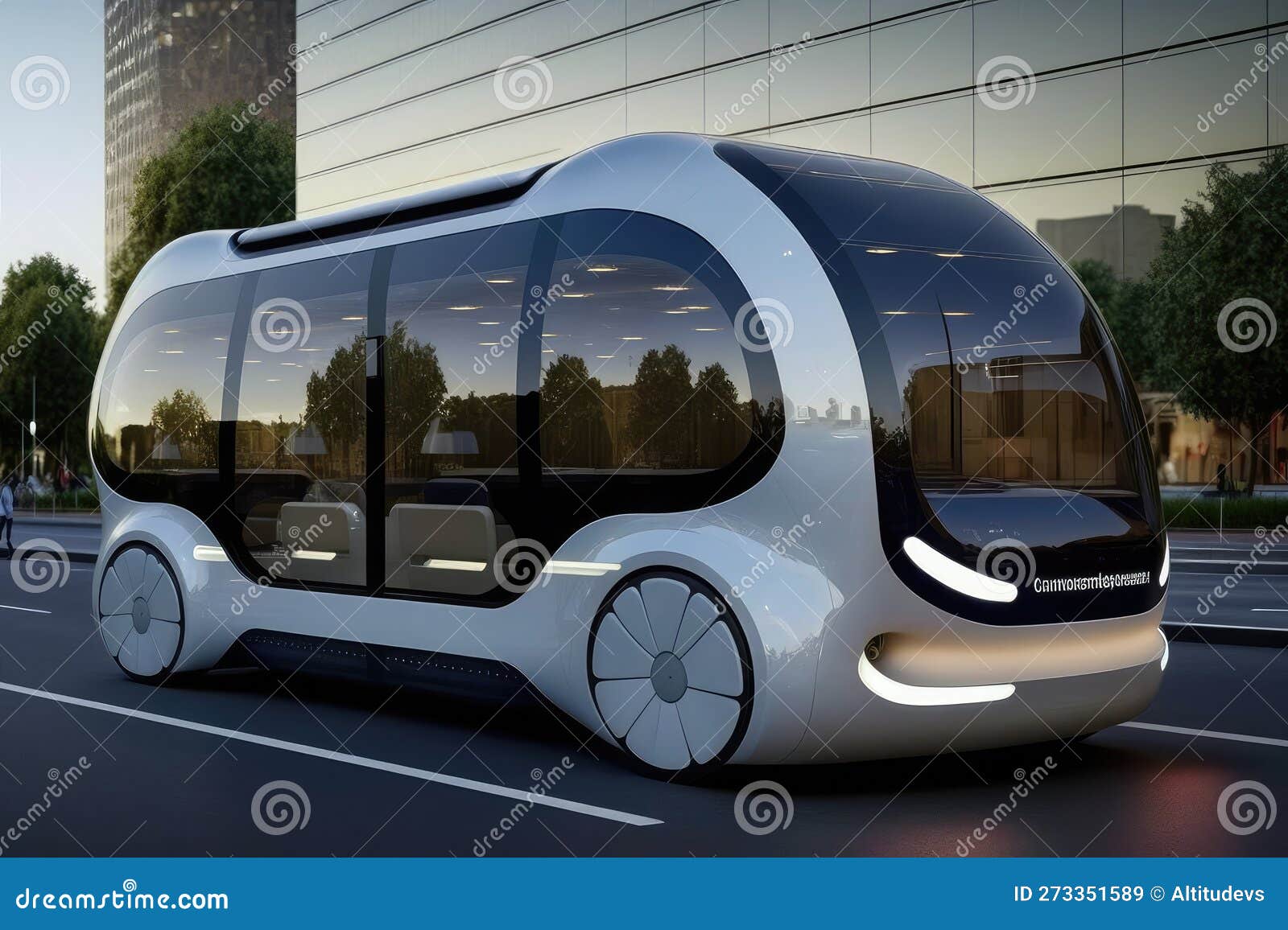Autonomous Minibus Transporting Passengers To Their Destinations Stock ...