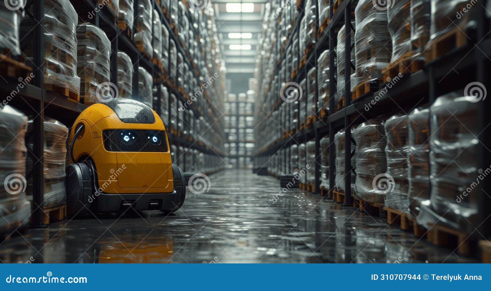 Autonomous Mobile Robot Driving on the Warehouse Floor. Stock Photo ...