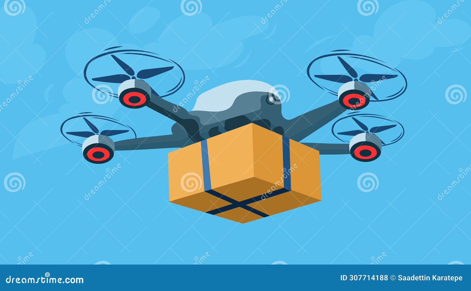 Autonomous Quadcopter Carrying Package. Vector Illustration of Cargo ...