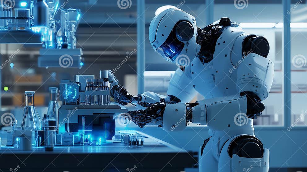 Autonomous Robot Conducting Experiments in High-tech Laboratory Stock ...