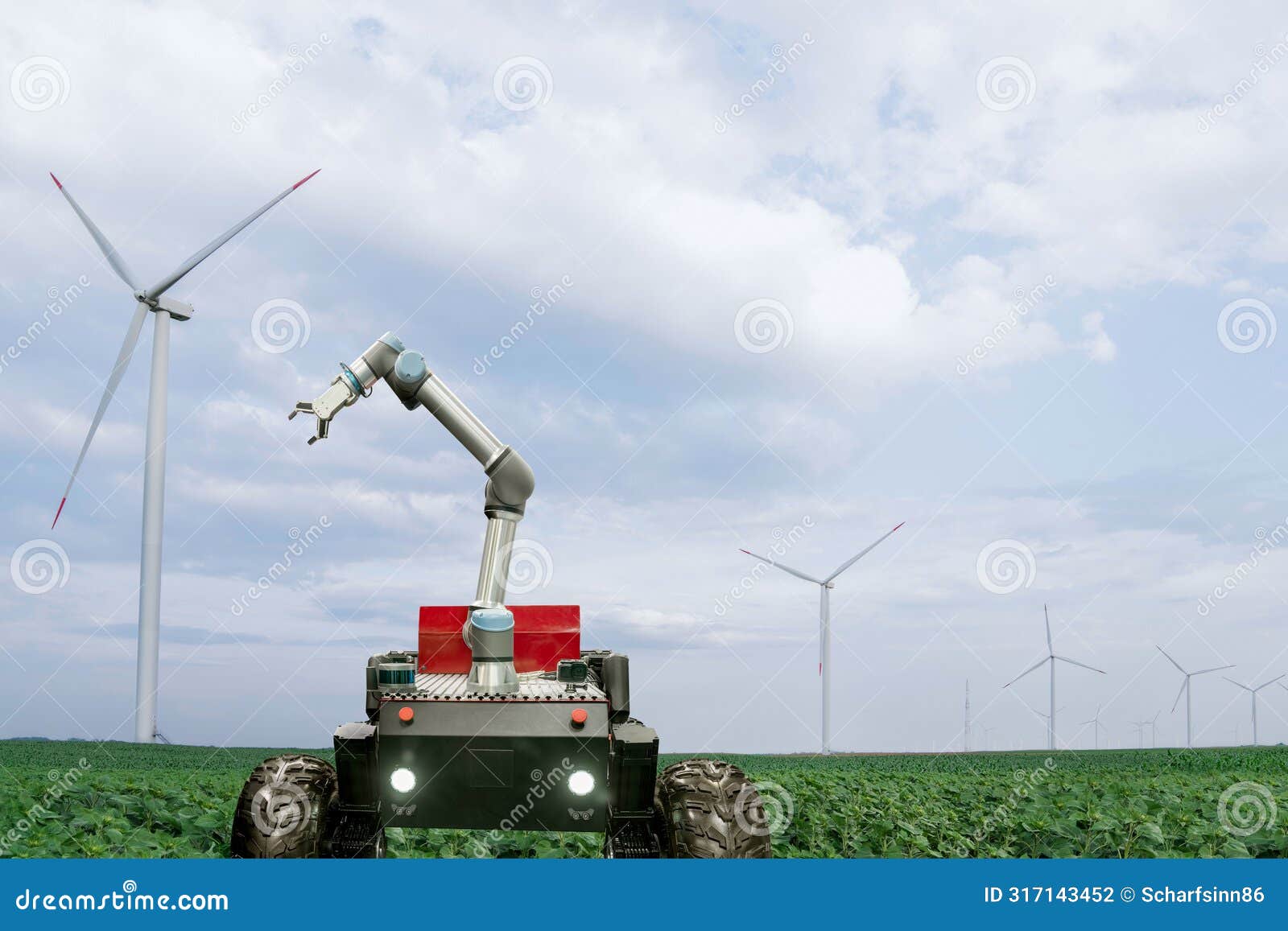 Autonomous Robot Harvester with Robotic Arm is Working on a Field with ... Autonomous Robot Harvester with Robotic Arm is Working on a Field with ...