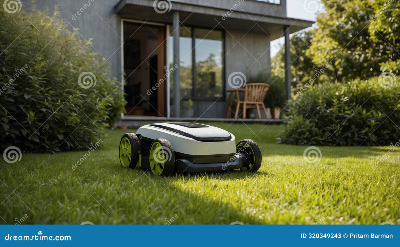 An Autonomous Robot that Mows the Lawn. Stock Illustration ...