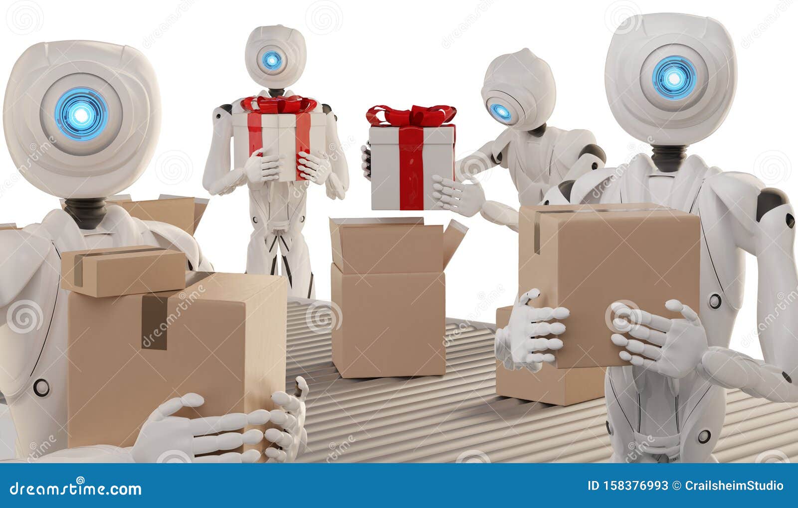 Autonomous Robot Packs Presents in Boxes 3d-illustration Stock ...
