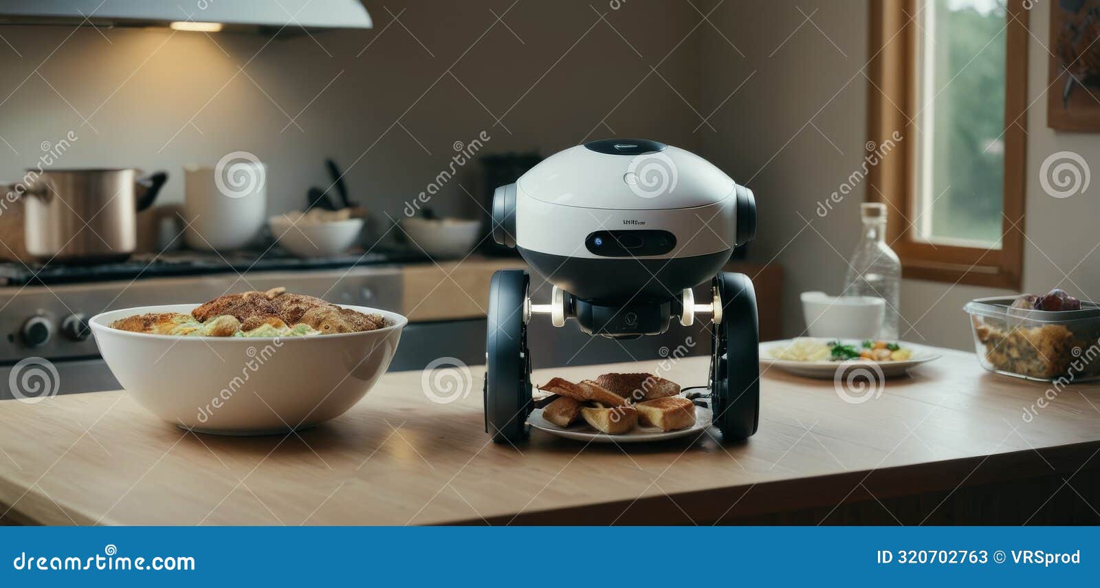 Autonomous Robot Serving Food in Modern Kitchen Stock Image - Image of ...