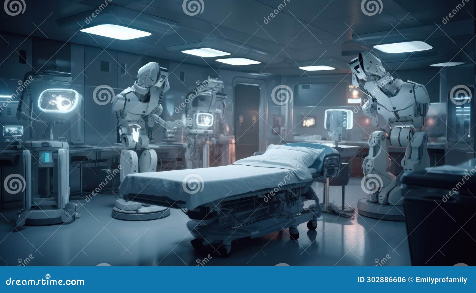 Autonomous Robots Operating in a Surgical Room Stock Illustration ...