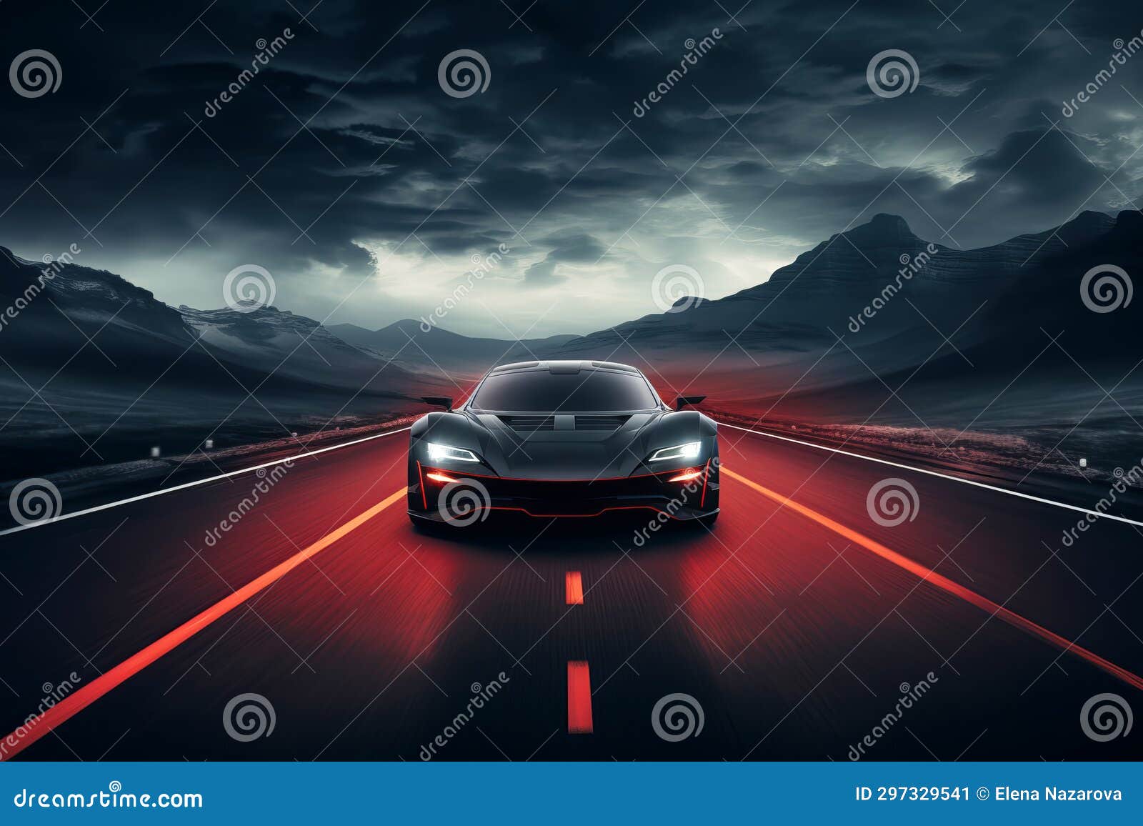 Autonomous Self-Driving Car Moving through Highway with Light Trails ...