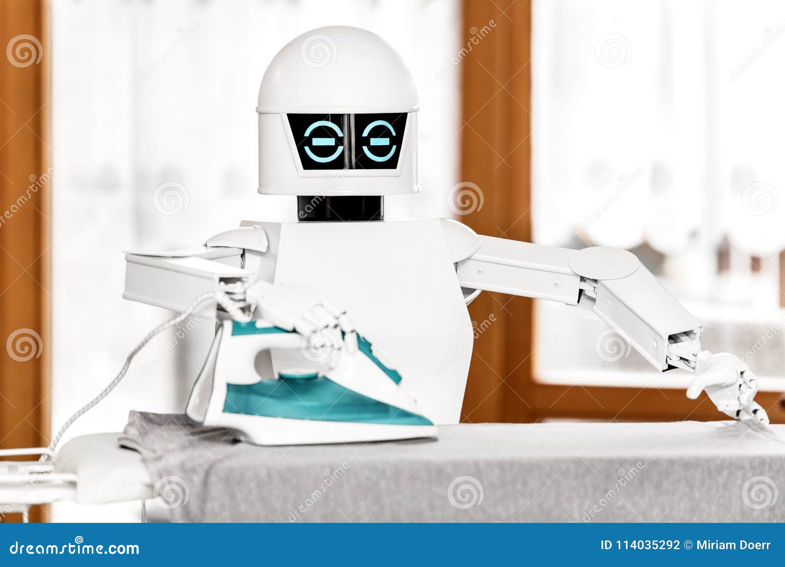 Autonomous Service Robot is Ironing Stock Photo - Image of cyborg ...