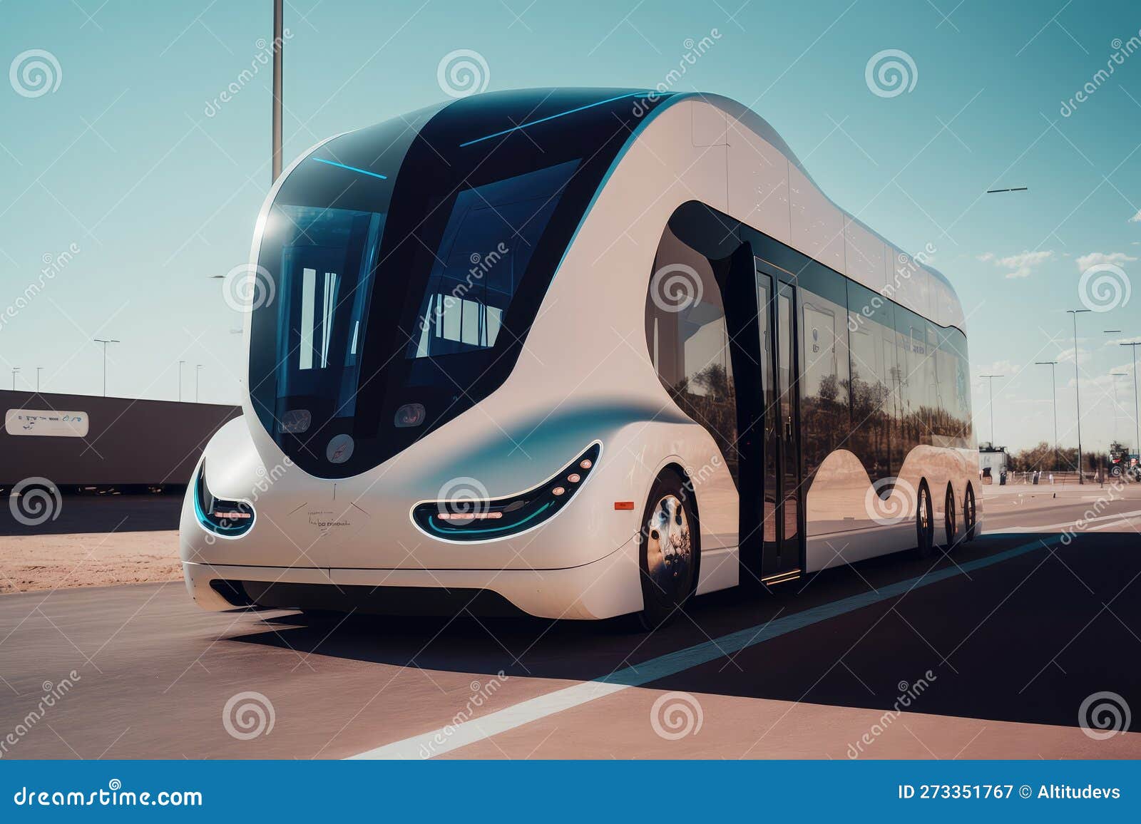 Autonomous Shuttlebus Picking Up Passengers at Transit Station Stock ...