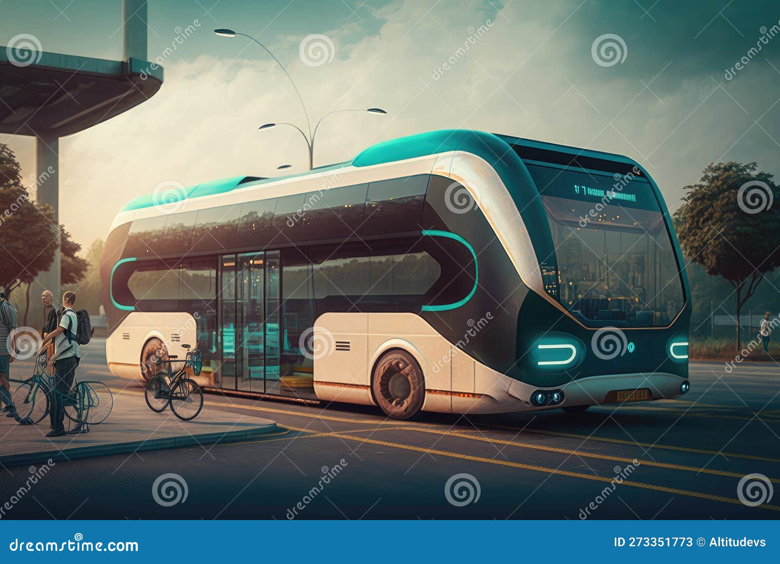 Autonomous Shuttlebus Picking Up Passengers at Transit Station Stock ...