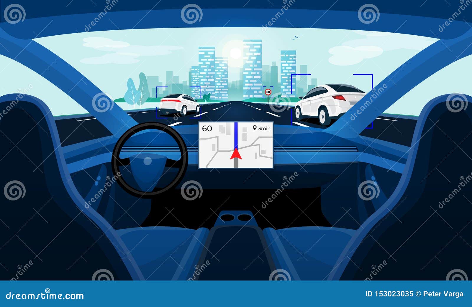Driverless Car Interior With Futuristic Dashboard For Autonomous ... Driverless Car Interior With Futuristic Dashboard For Autonomous ...