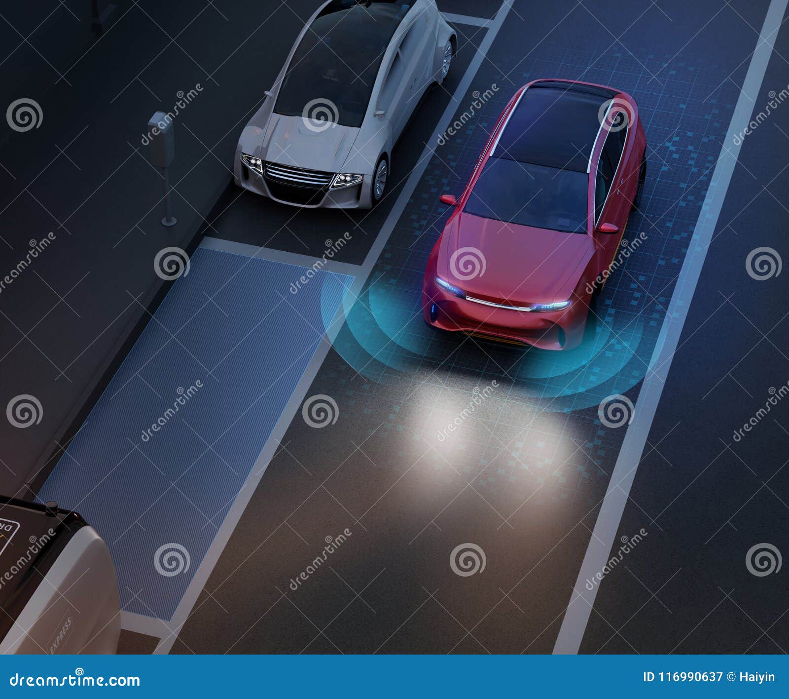 Autonomous SUV is Parallel Parking into Parking Lot at Roadside Stock ...