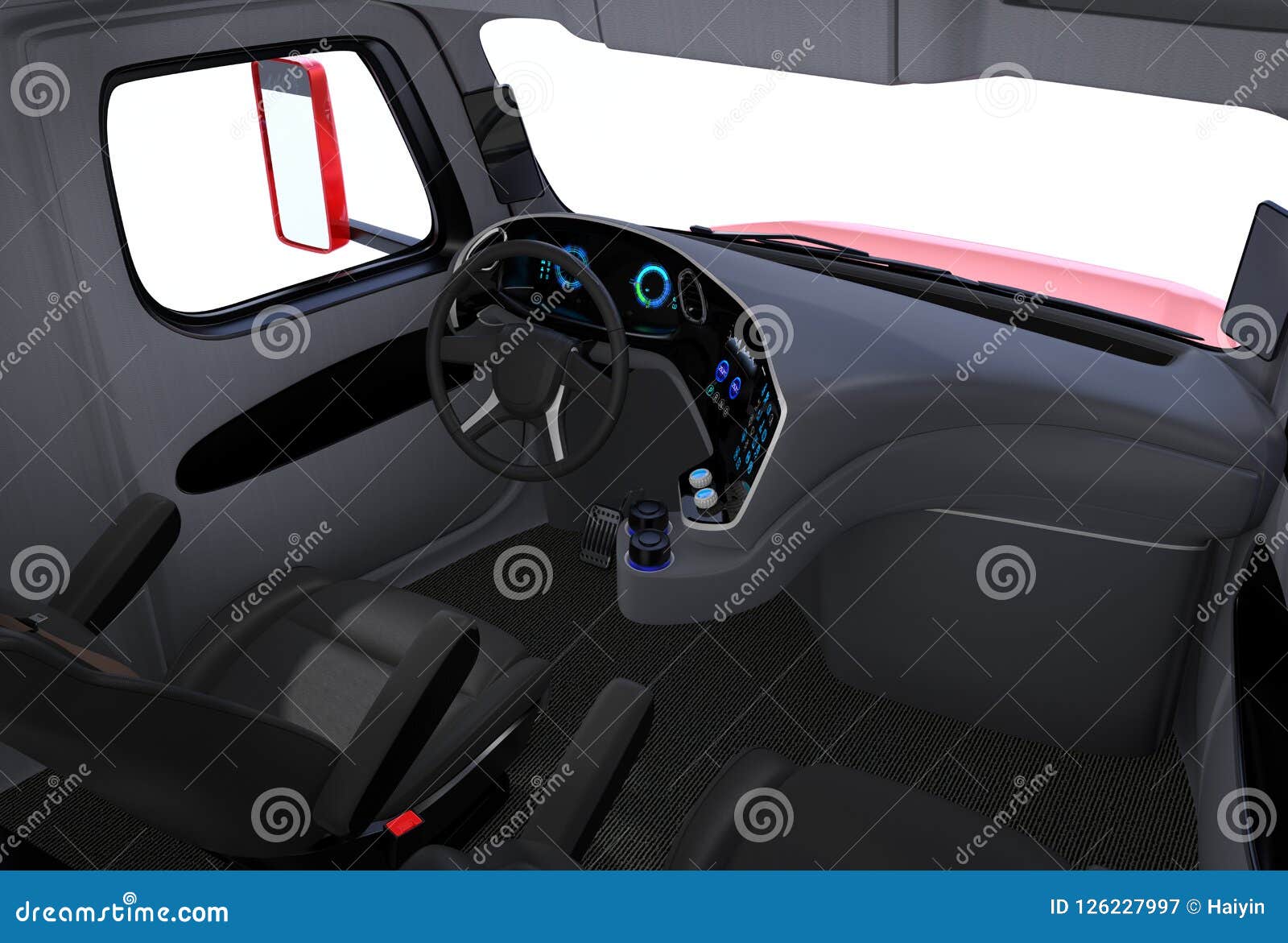 Autonomous Truck Interior With Black Seats And Touch Screen Instrument ...