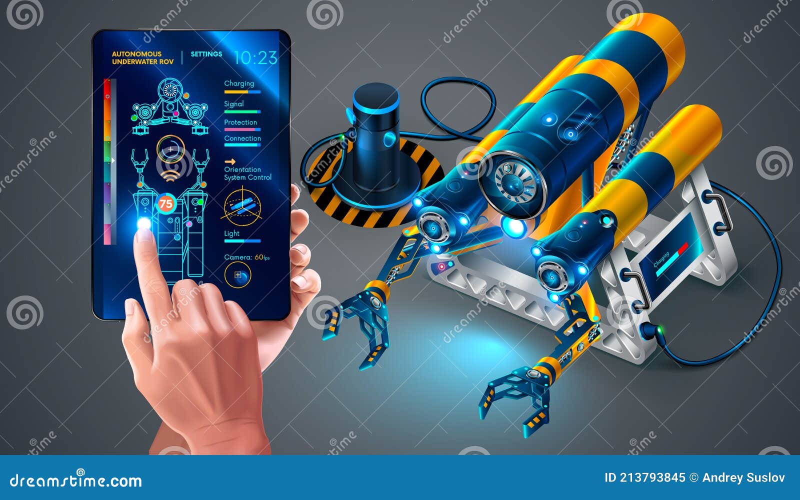 Autonomous Underwater Rov on Deck Ship. Underwater Sea Drone Controlled ...