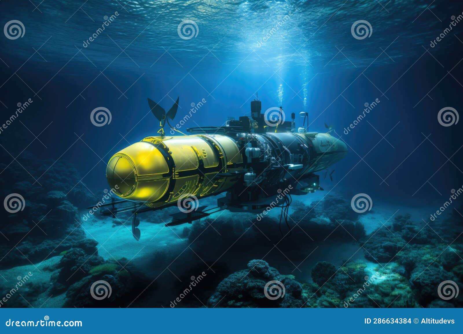 Autonomous Underwater Vehicle Exploring Ocean Depths Stock Photo ...