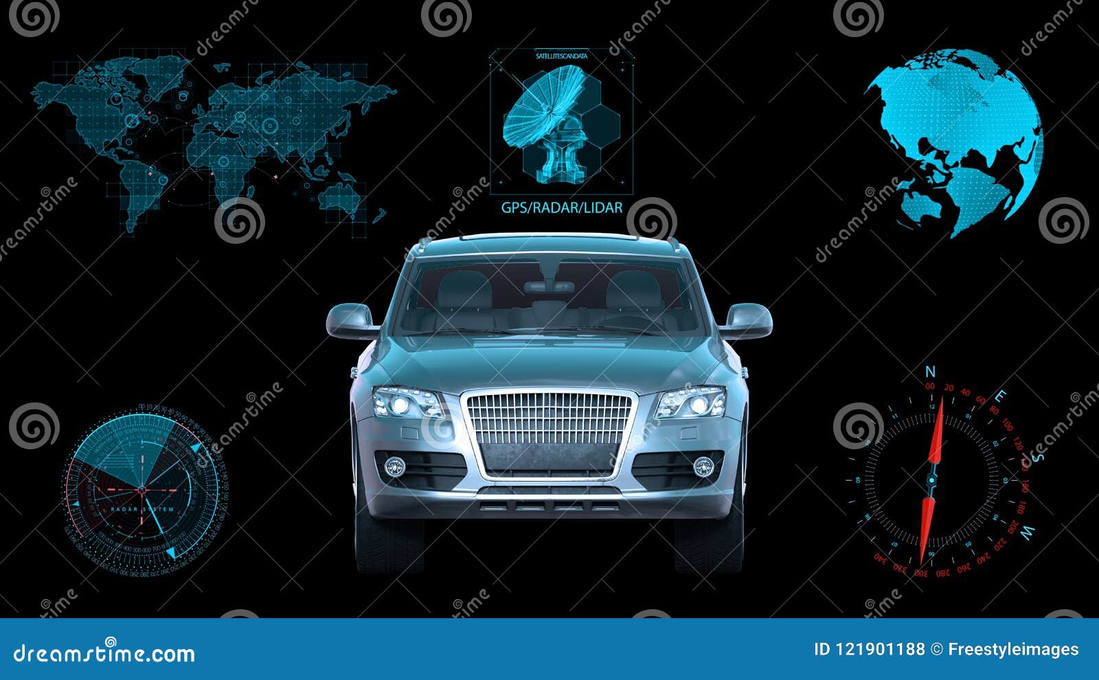 Autonomous Vehicle, Driverless SUV Car on Black Background with ...