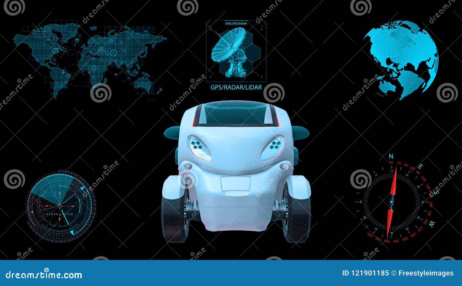Autonomous Vehicle, Electric Driverless Car on Black Background with ...