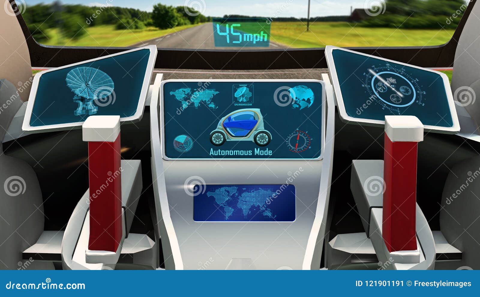 Autonomous Vehicle, Electric Driverless Car with Infographic Data ...