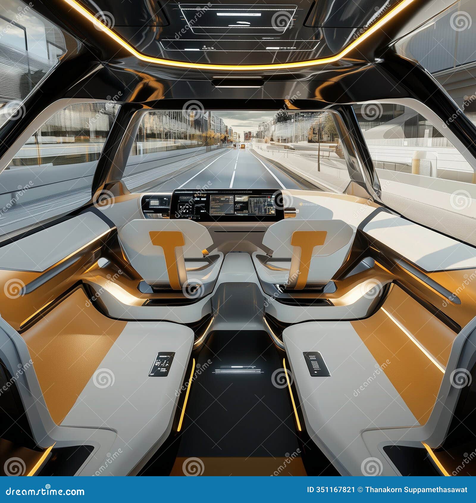 Autonomous Vehicle Interior with Advanced Technology and Sleek Design ...