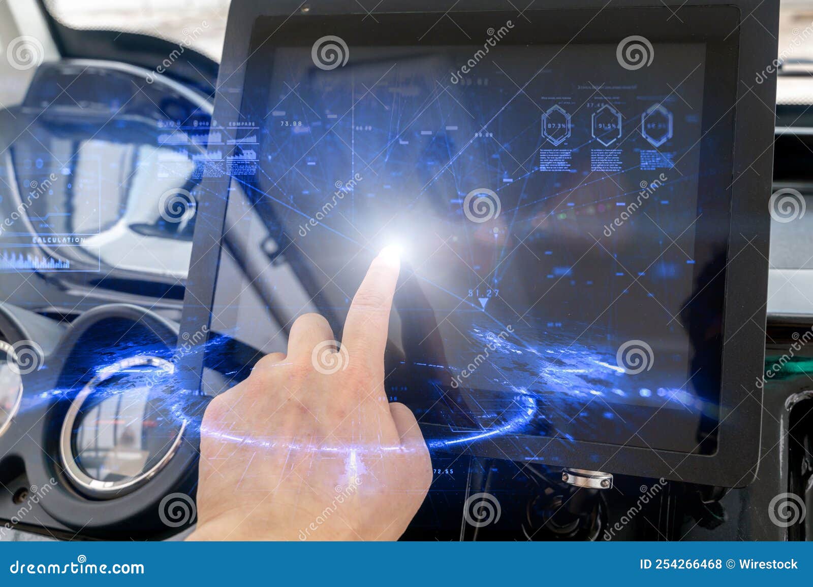 Autonomous Vehicle Interior with Hand Touching Screen and Auto ...