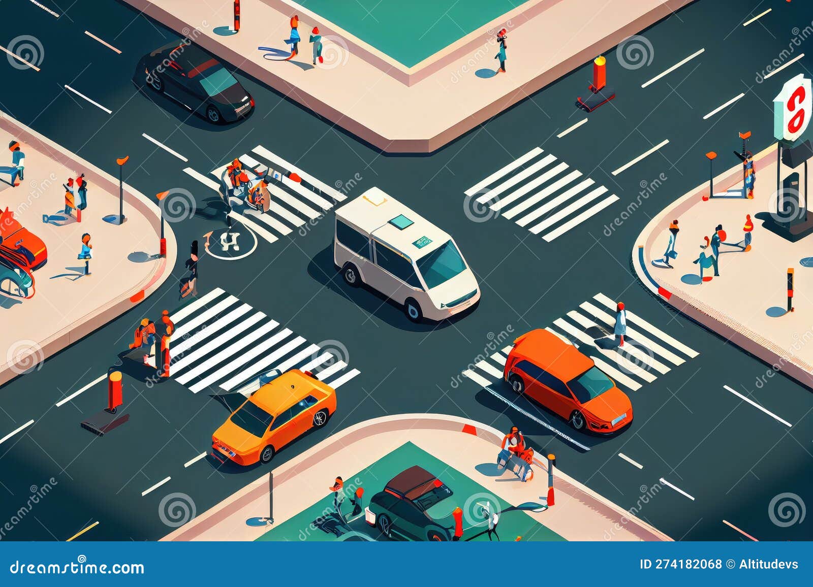 Autonomous Vehicle, Navigating Busy Intersection, with Traffic Lights ...