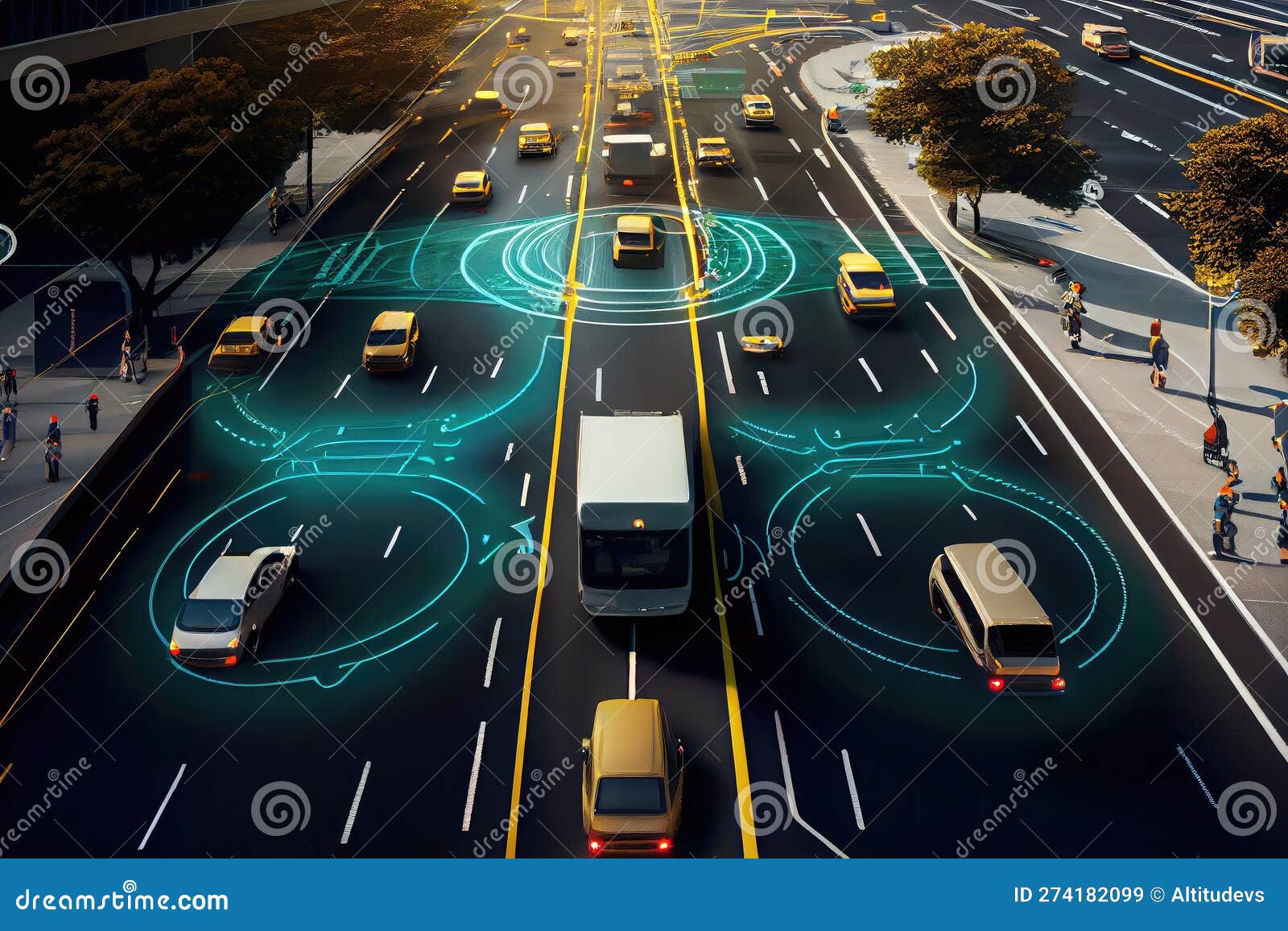 Autonomous Vehicle, Navigating Busy Intersection, with Traffic Lights ...