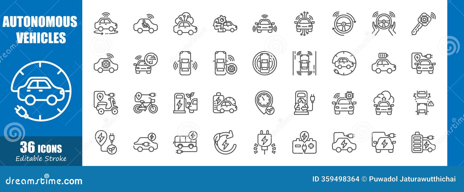 Autonomous Vehicles And Electric Vehicle . Technology Outline Icon ...