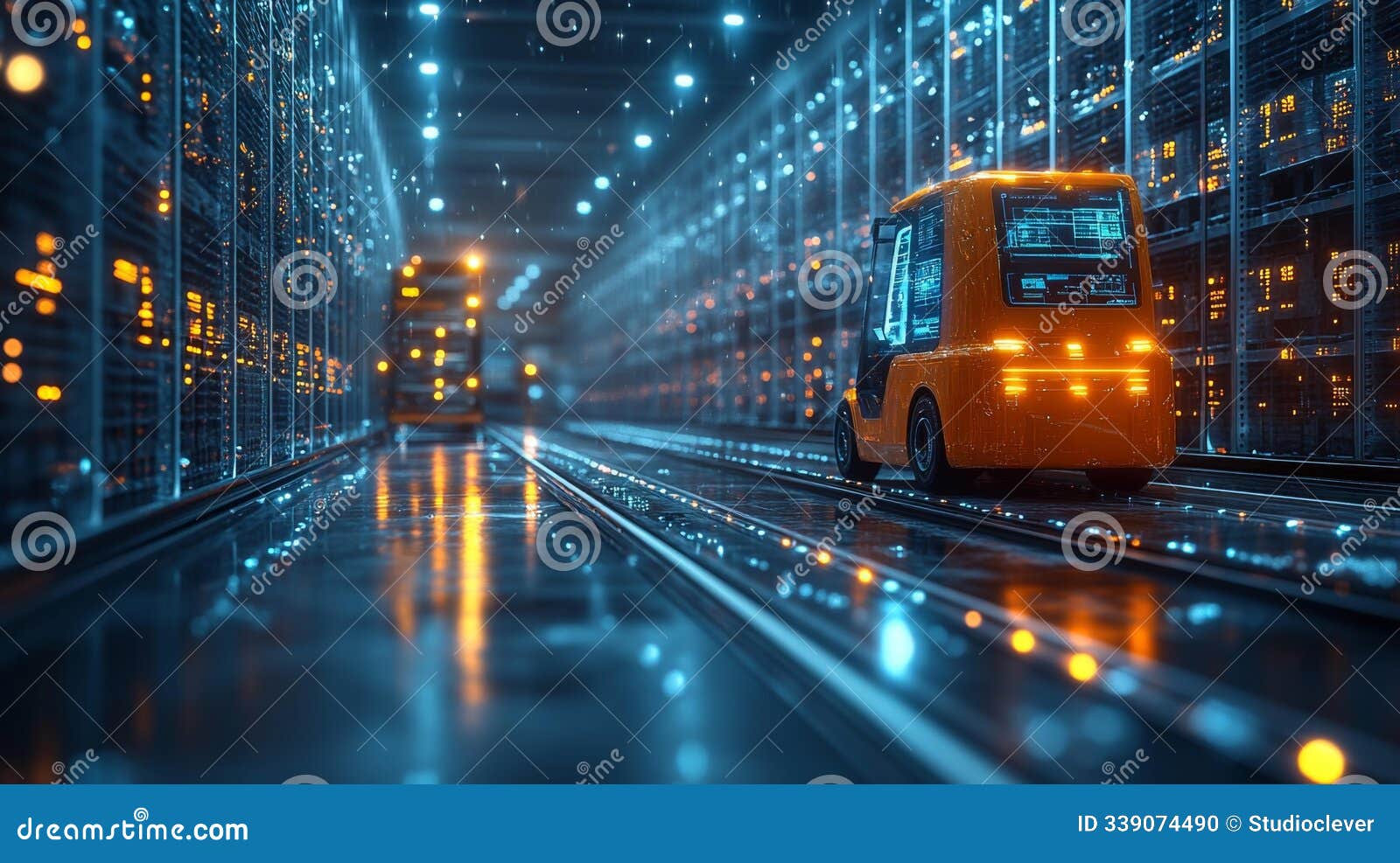 Autonomous Warehouse Robots in High-Tech Storage Facility Generative AI ...