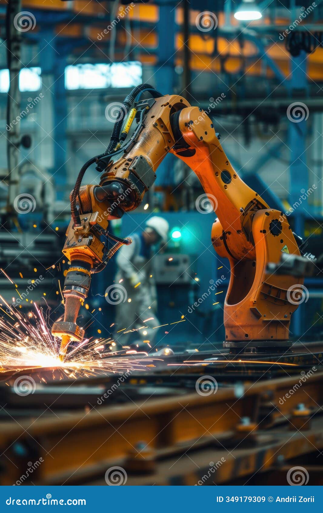 Autonomous Welding Robot in Action at High-Tech Factory with Human ...