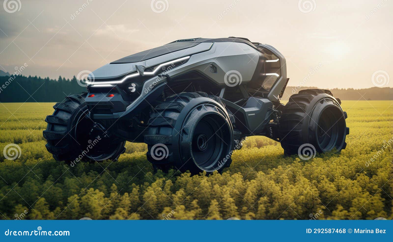 Autonomously Driving Futuristic Tractor. Futuristic Technology in ...