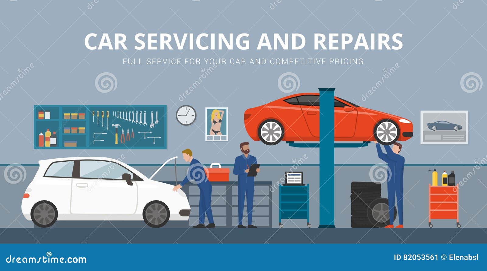 Autoreparatur vektor abbildung. Illustration von effizient - 82053561