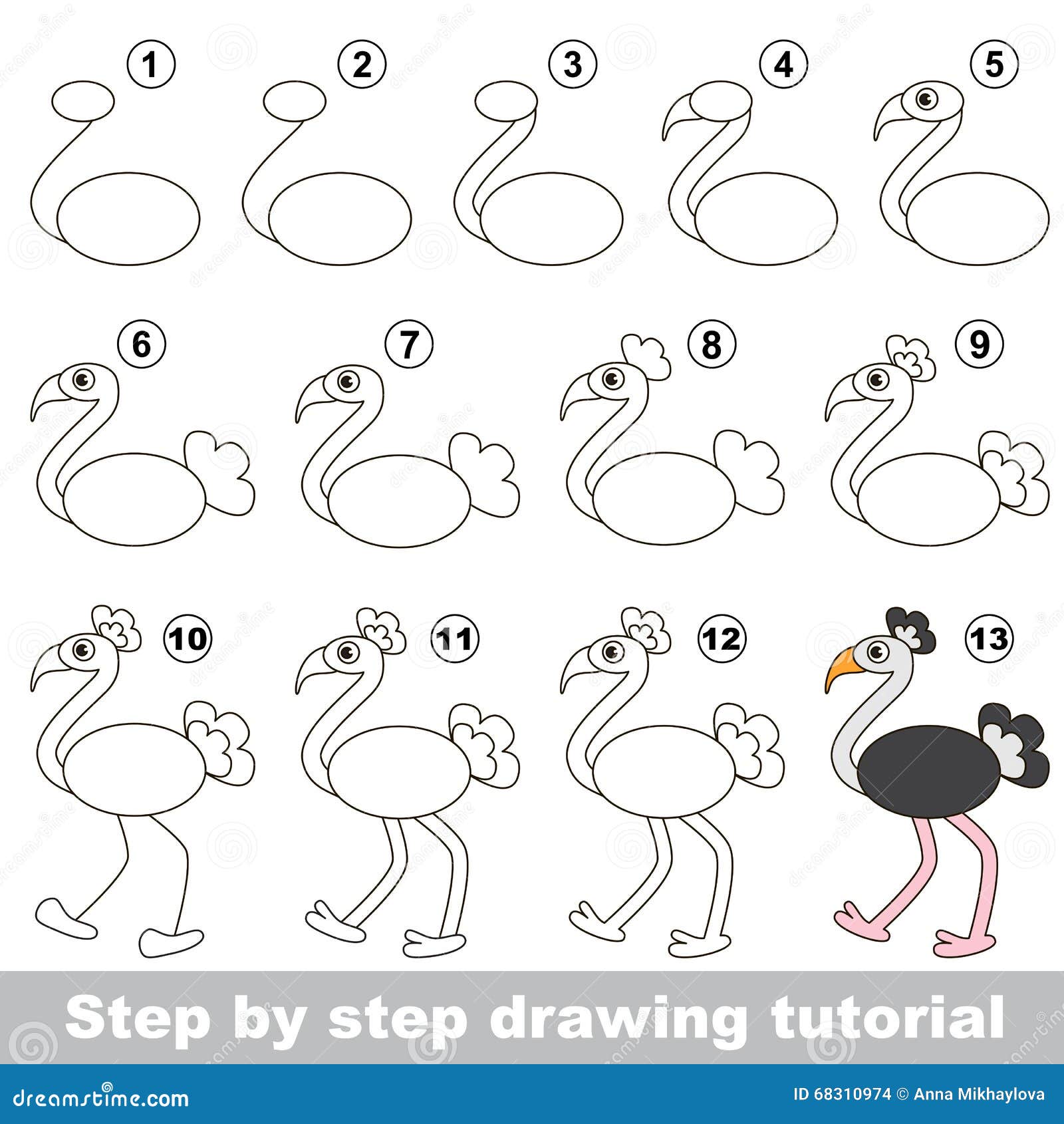 Autruche Cours de dessin illustration de vecteur. Illustration du chéri ...