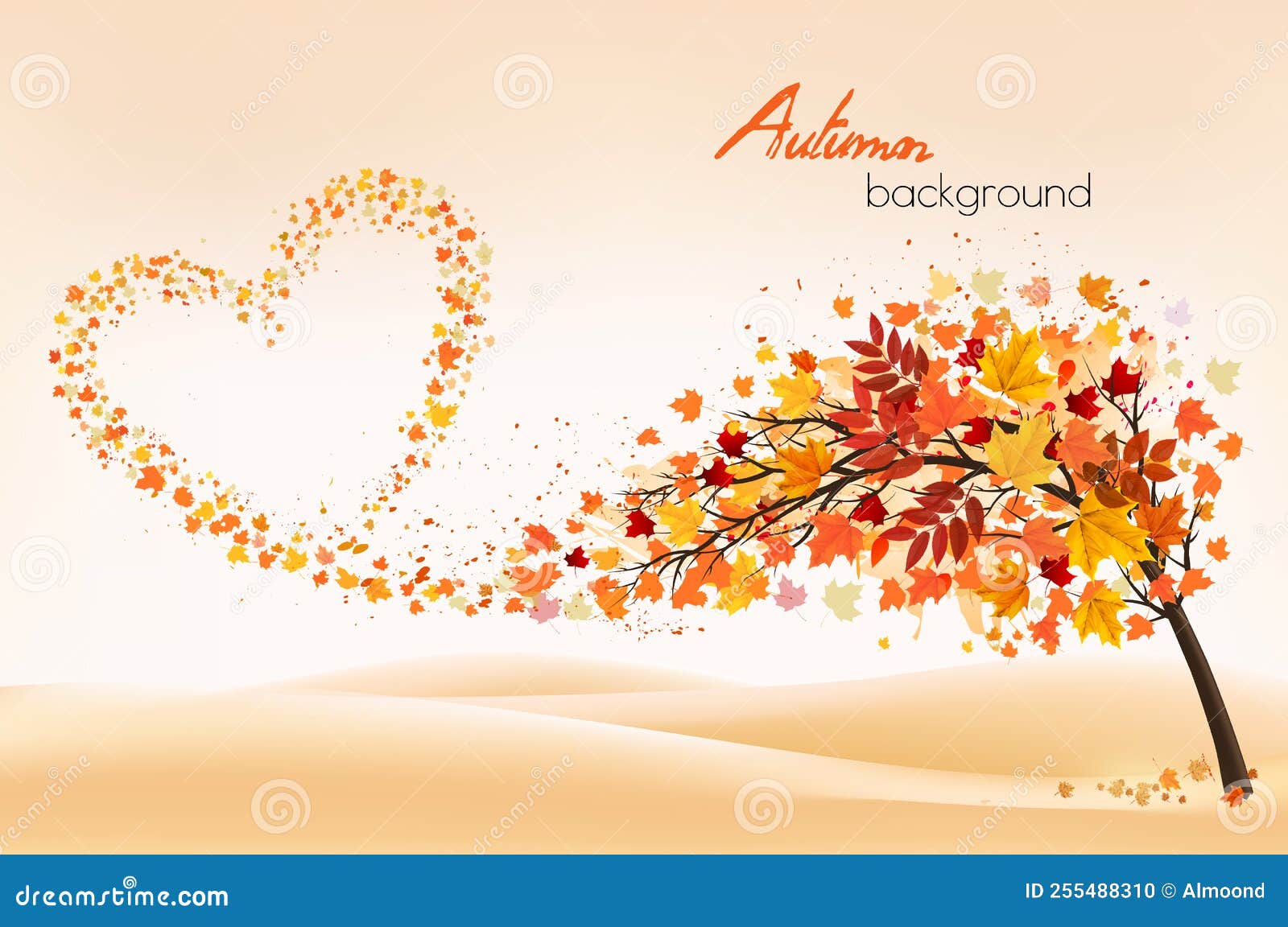 Autumn Abstract Background with Heart Shaped Colorful Leaves Stock ...