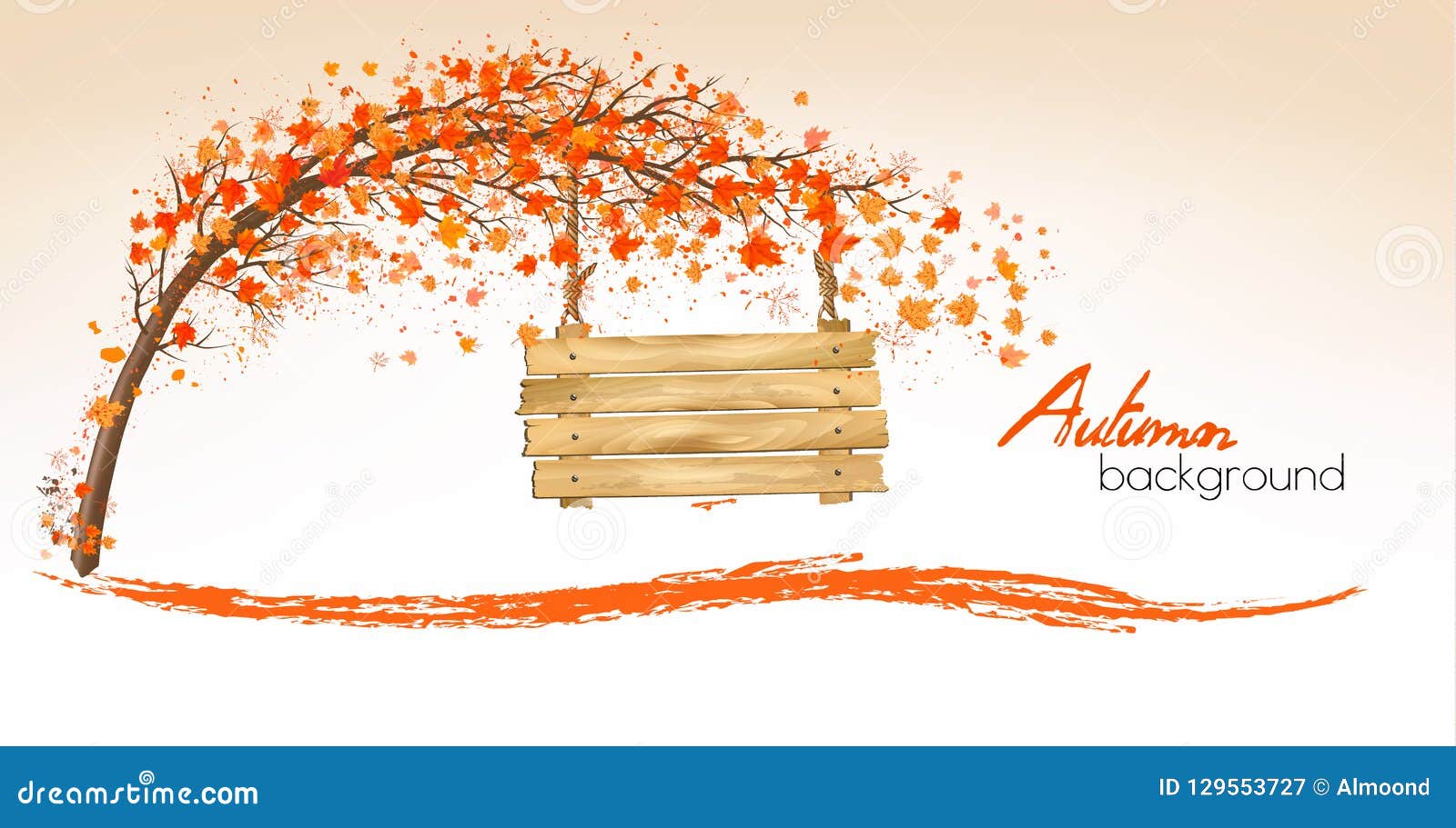 Autumn Abstract Background with a Tree and a Wooden Sign. Stock Vector ...