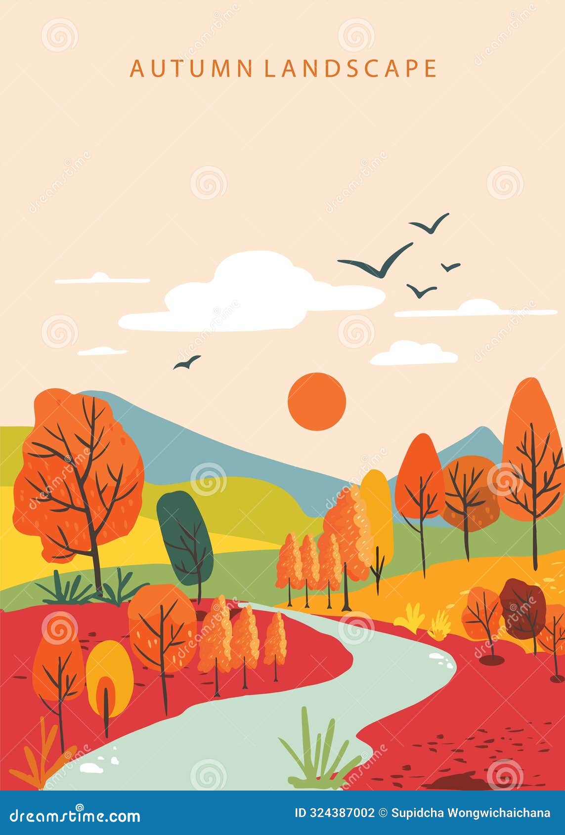 Autumn Background with Beautiful Natural Scene for A4 Vertical Design ...