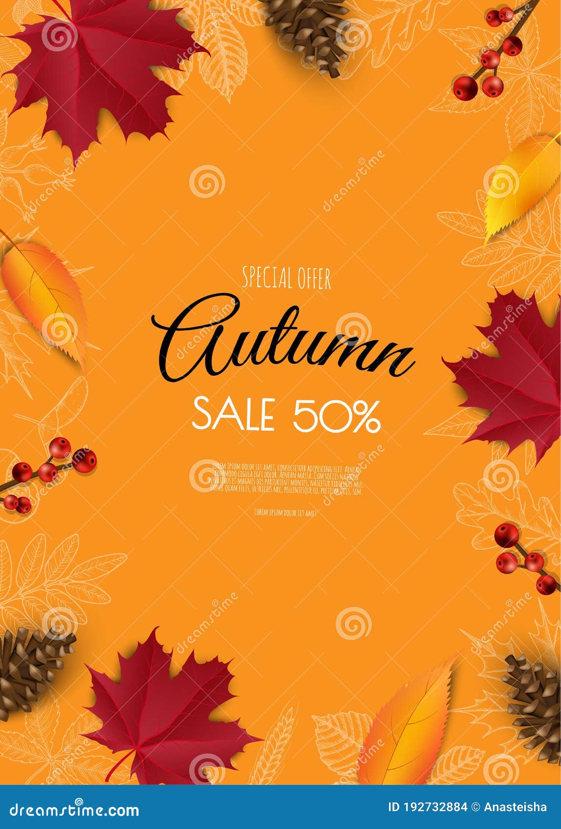 Autumn Background with Flat Leaves Design. for Cards, Invitations Stock ...