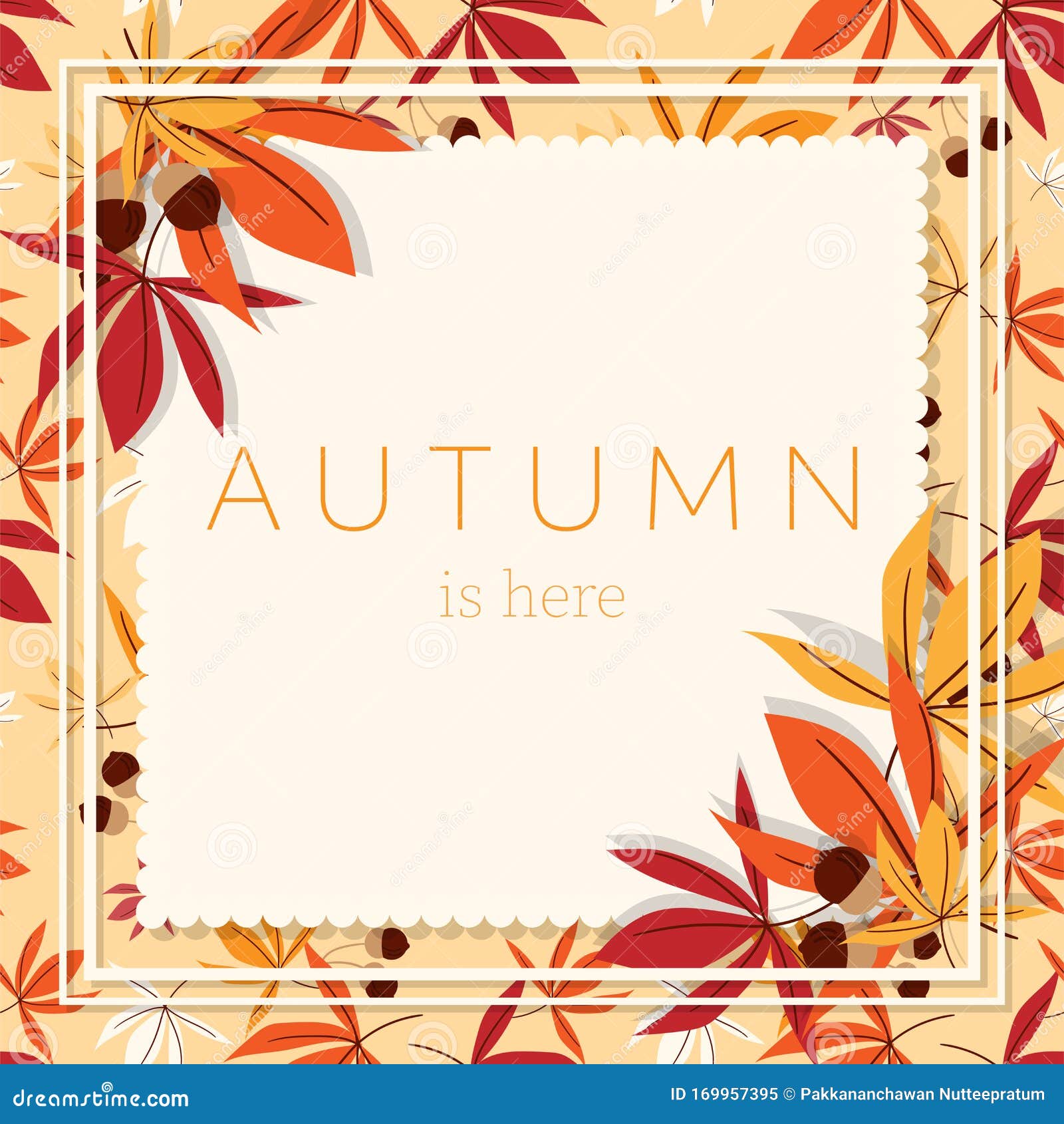 Autumn Background with Autumn is Here Text with Autumn Leaves and ...
