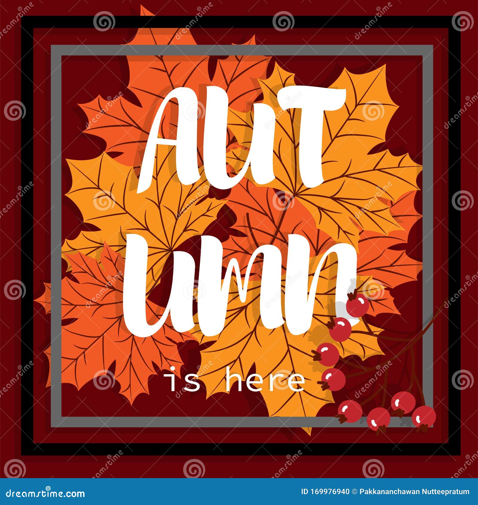 Autumn Background with Hello Autumn Text on Autumn Leaves Frame Stock ...